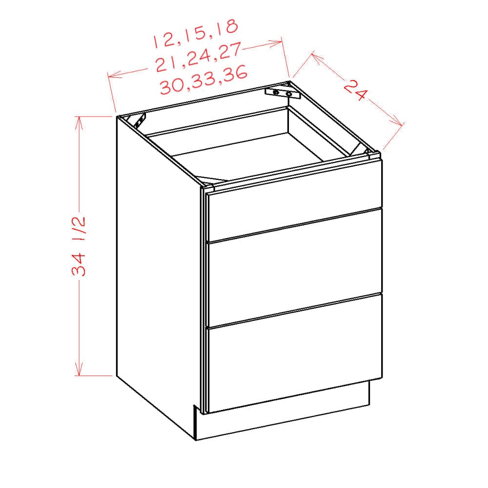 Rustic Hickory 24" 3-Drawer Base Cabinet – Amishwerks