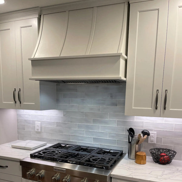 Unfinished Wood Range Hood with Sloped Front, Strapping and Classic ...